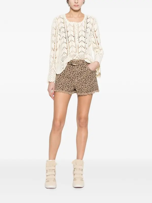 TWINSET Belted Animal Print Shorts - Nude