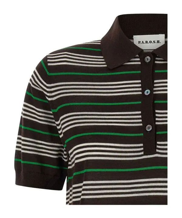 P.a.r.o.s.h Striped Knit Polo Shirt - Black