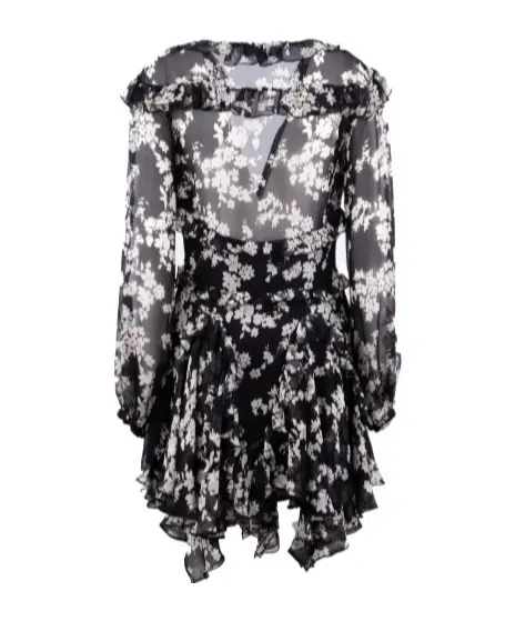 Elisabetta Franchi Ruffled Voile Printed Dress - Black