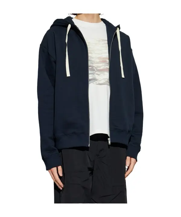 JIL SANDER Logo Zip-up Hoodie - Black