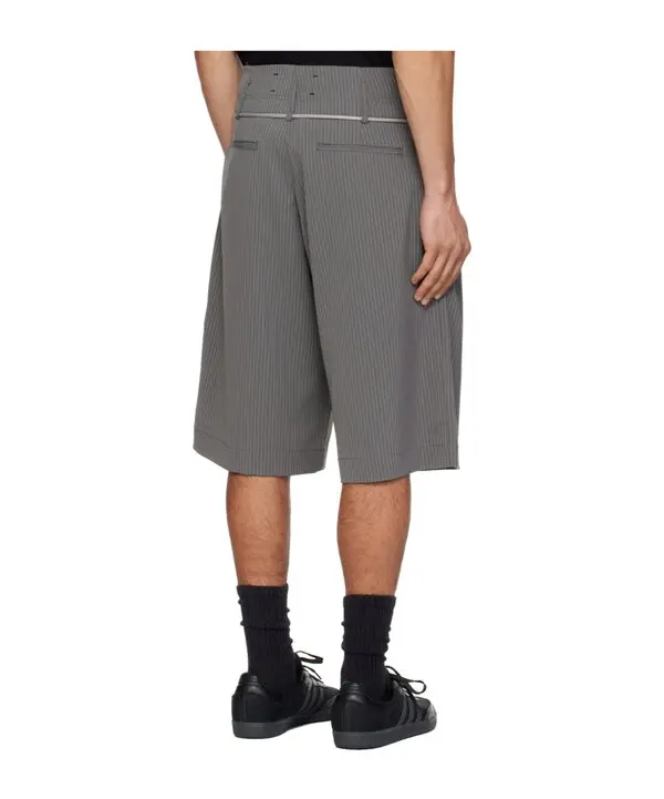 SONG FOR THE MUTE Belt Loop Pinstriped Pleated Shorts