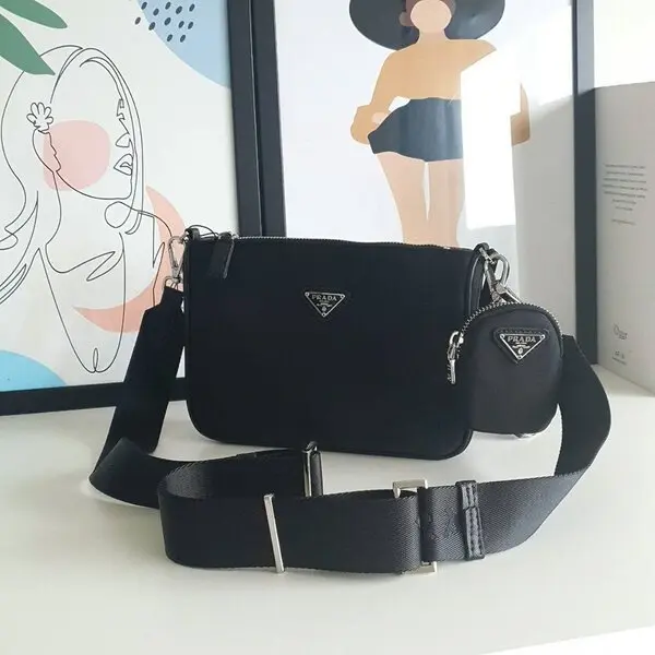 Prada Saffiano Leather Shoulder Bag With Pouches