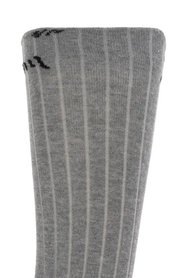 Marni Ribbed Logo Knee High Socks - Grey