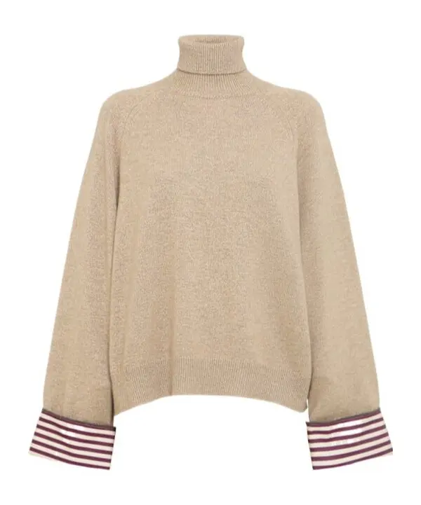 Brunello Cucinelli Cashmere Ribbed Turtleneck Sweater With Detachable Cuffs