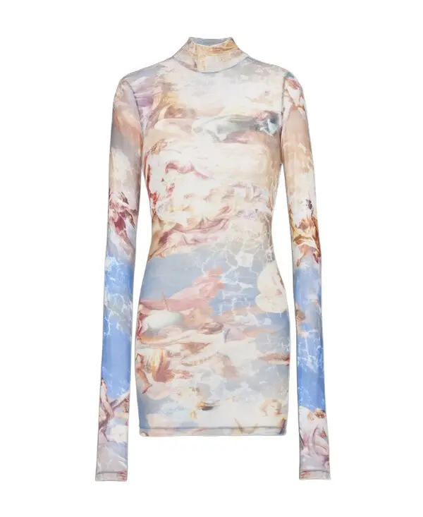 Balmain Sky Printed Long Sleeve Tulle Top