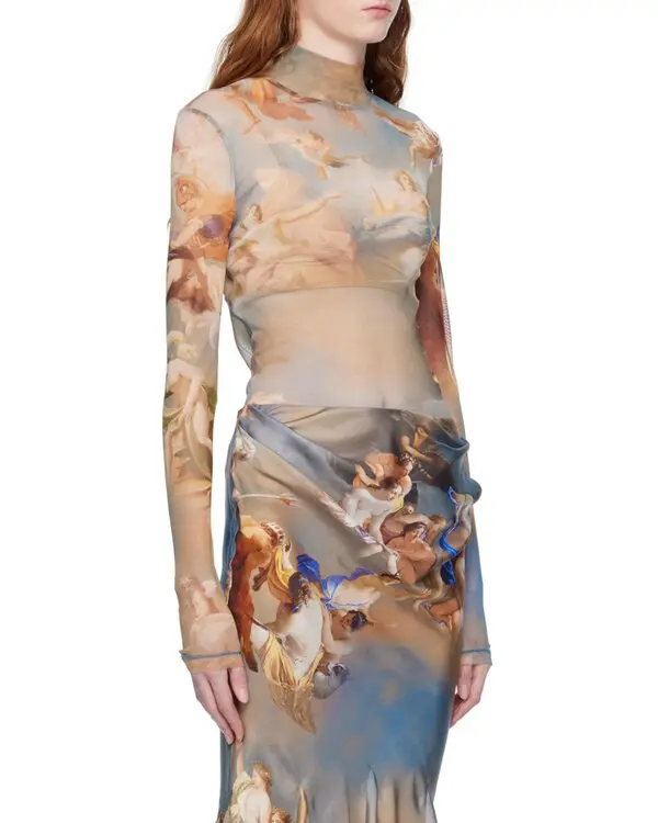 Balmain Sky Printed Long Sleeve Tulle Top