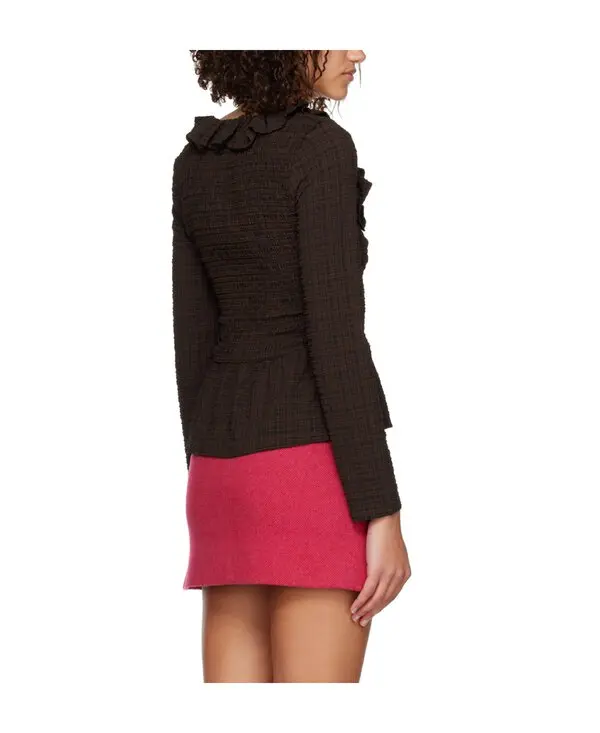 GANNI Plaid Square Neck Blouse