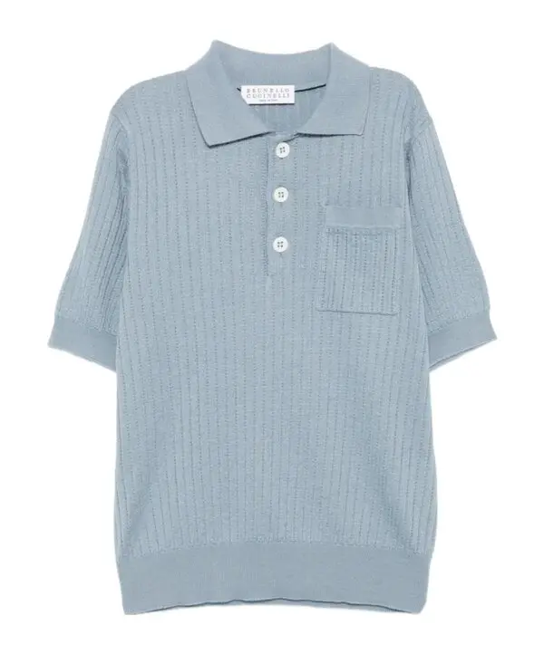 Brunello Cucinelli Ribbed Knit Collared Short Sleeve Polo