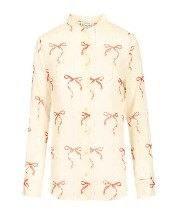 FORTE_FORTE Le Noeud D'argent" Printed Bow Detail Shirt - White