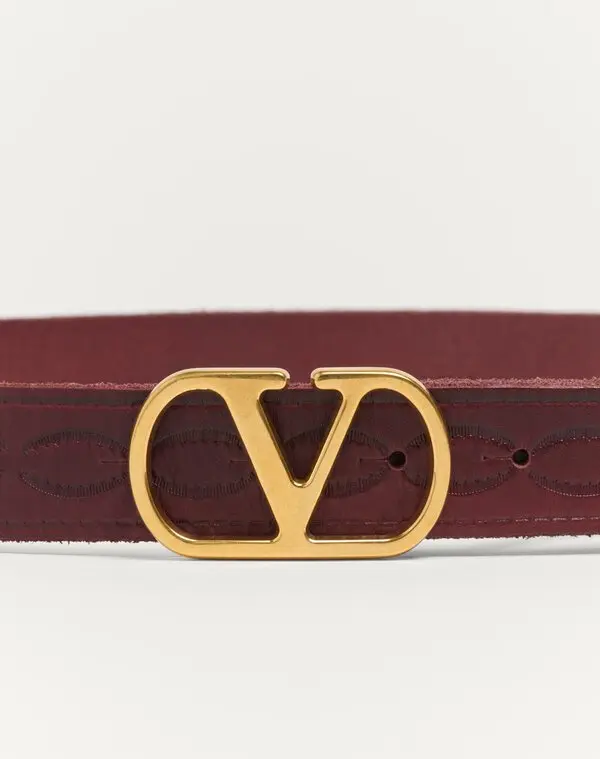 Valentino Garavani Logo Buckle Leather Belt - Red