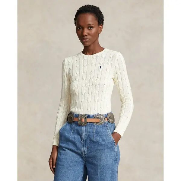 Polo Ralph Lauren Embroidered Pony Cable Knit Jumper - White