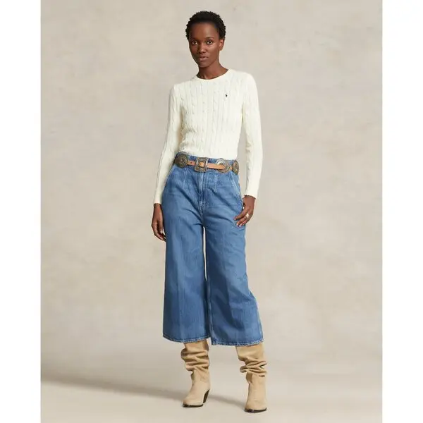 Polo Ralph Lauren Embroidered Pony Cable Knit Jumper - White
