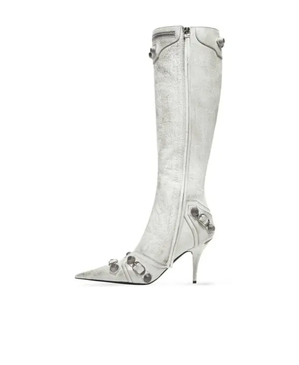 Balenciaga Cagole Distressed Effect High Heel Boots - White
