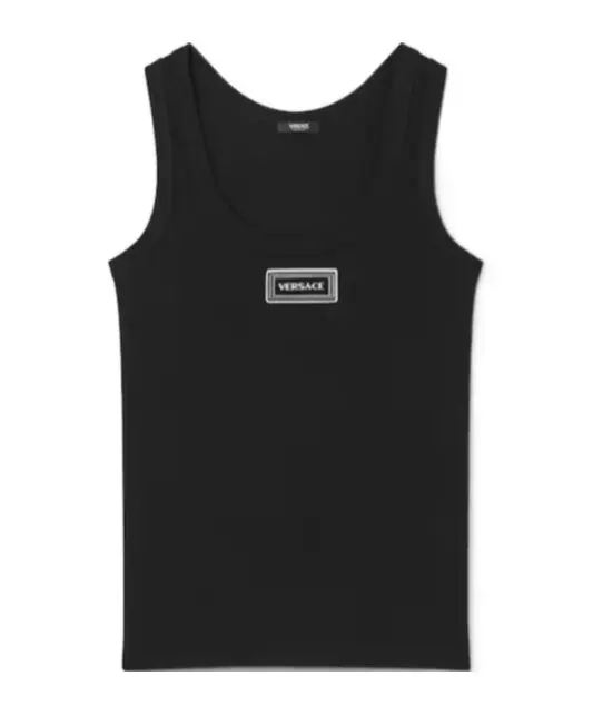 Versace Ribbed Sleeveless Top With Retro Logo Patch - Black