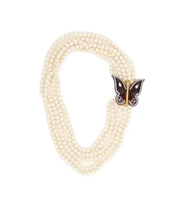 Valentino Garavani Bellailes Necklace In Metal, Resin, Pearls And Crystals - White