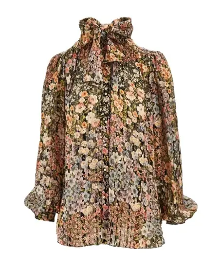 Valentino Garavani Floral Print Tie Neck Blouse - Brown