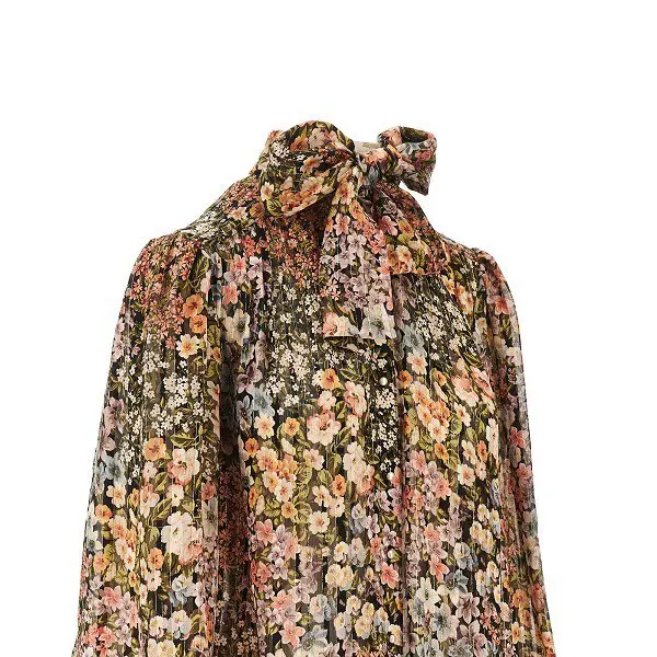 Valentino Garavani Floral Print Tie Neck Blouse
