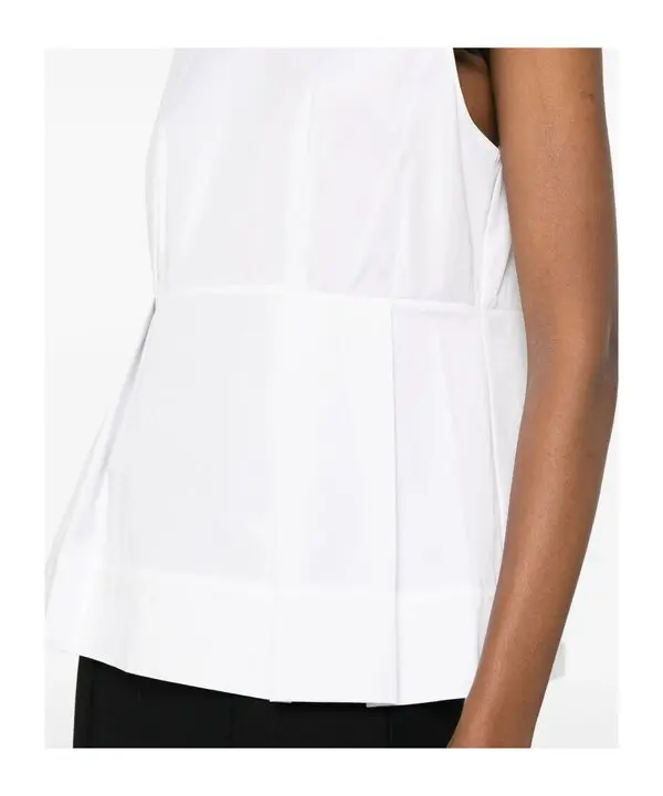 Vince Sleeveless Pleated Hem Top - White