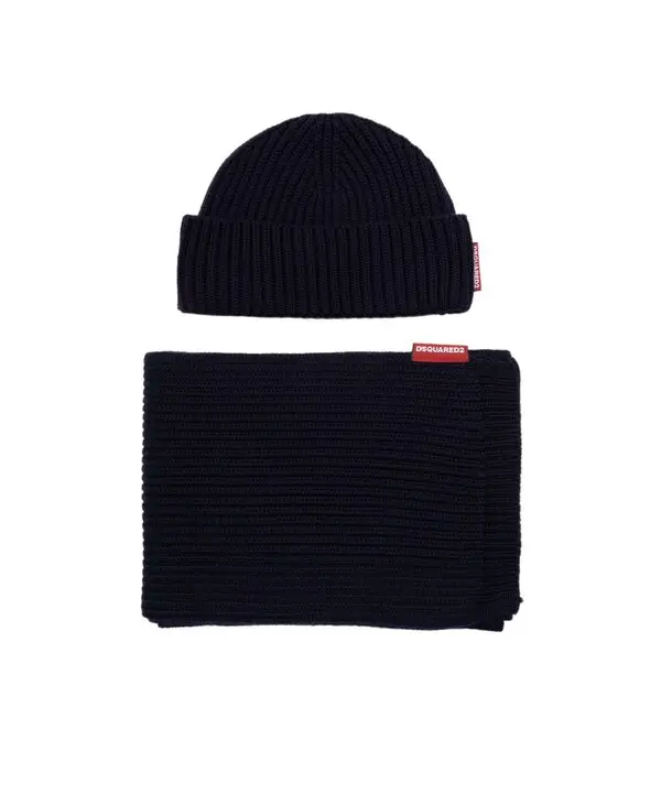 Dsquared2 Logo Tag Ribbed-knit Beanie Scarf Set - Navy