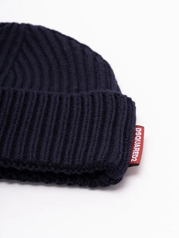 Dsquared2 Logo Tag Ribbed-knit Beanie Scarf Set - Navy