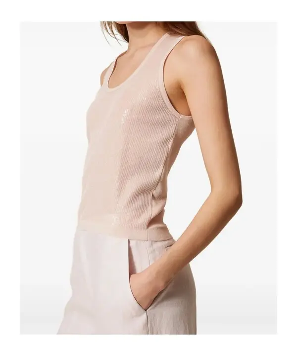 TWINSET Embellished Sequin Sleeveless Top - Nude