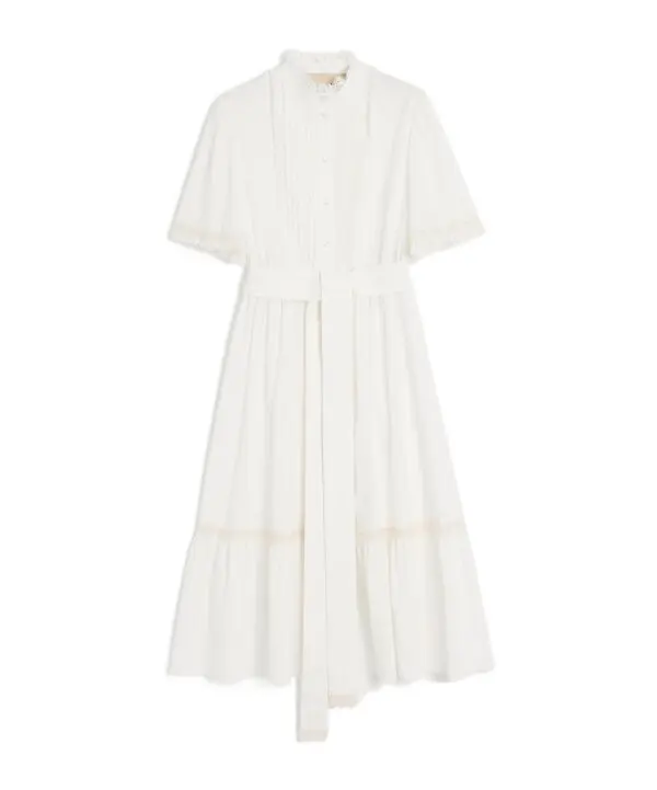 Valentino Garavani Cotton Muslin Midi Dress With Lace Trim - White
