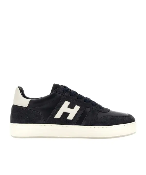 Hogan H-stripe Lace-up Sneakers In Suede And Nappa Leather - Blue