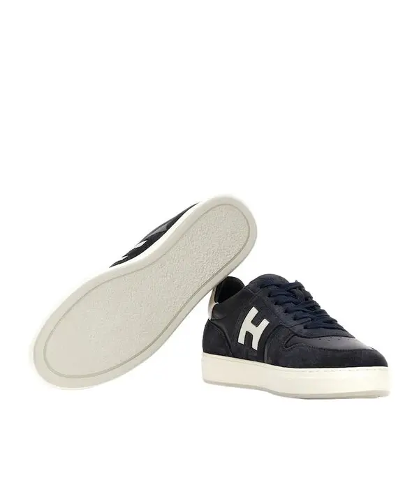 Hogan H-stripe Lace-up Sneakers In Suede And Nappa Leather - Blue