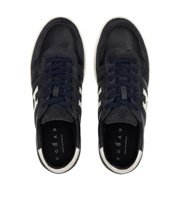 Hogan H-stripe Lace-up Sneakers In Suede And Nappa Leather - Blue