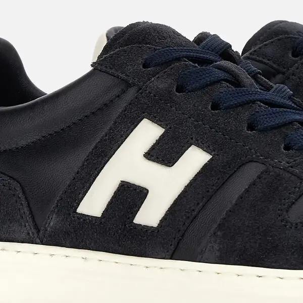 Hogan H-stripe Lace-up Sneakers In Suede And Nappa Leather - Blue