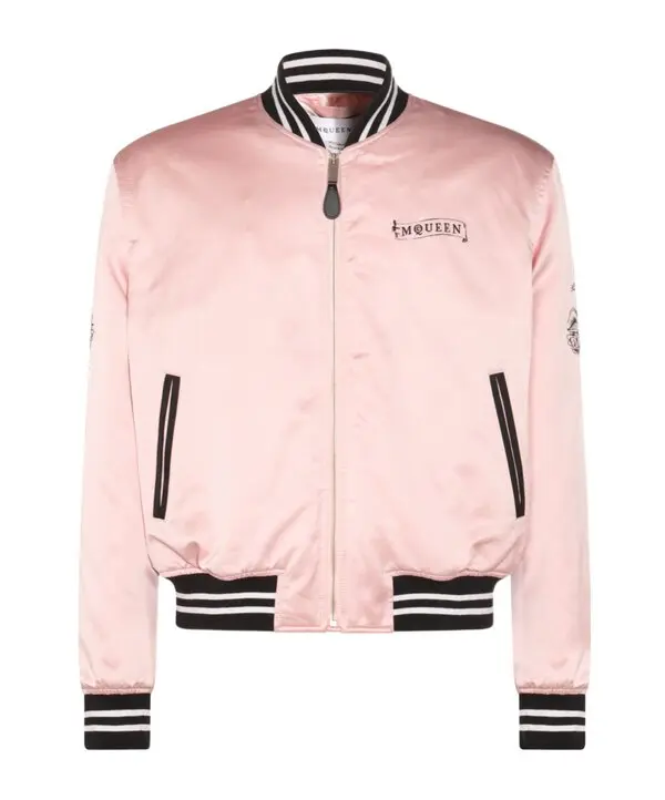 Alexander McQueen Logo Printed Satin Bomber Jacket