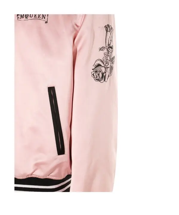 Alexander McQueen Logo Printed Satin Bomber Jacket