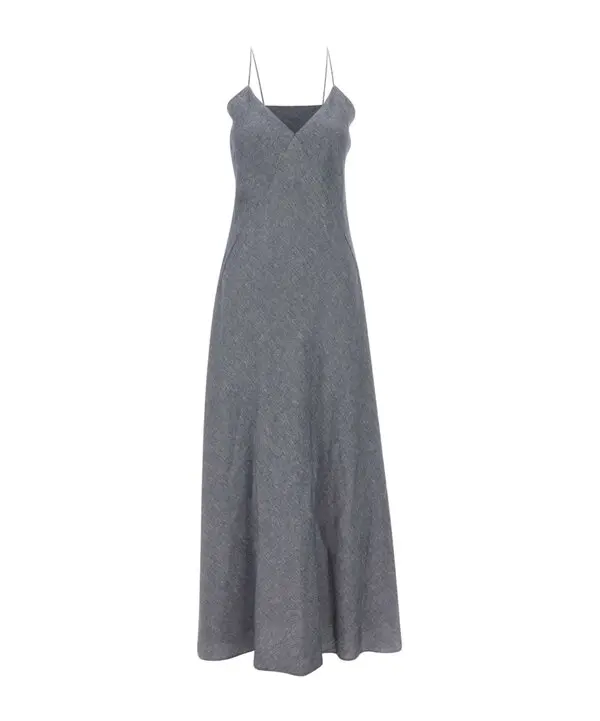 Eleventy V-neck Spaghetti Strap A-line Maxi Dress - Grey