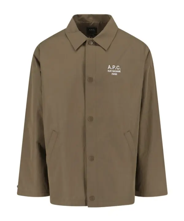 A.p.c. Logo Printed Collared Jacket - Brown