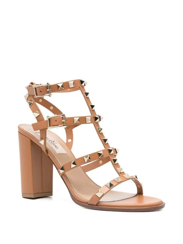 Valentino Garavani Rockstud Buckled Heeled Sandals - Brown