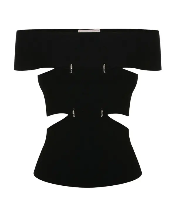 Alexander McQueen Cut-out Off-shoulder Stretch Top - Black