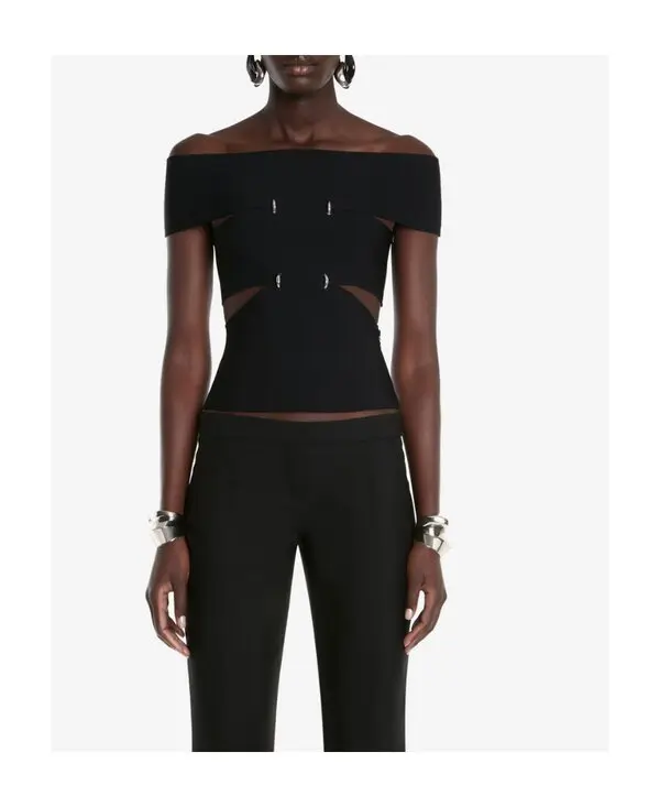 Alexander McQueen Cut-out Off-shoulder Stretch Top - Black