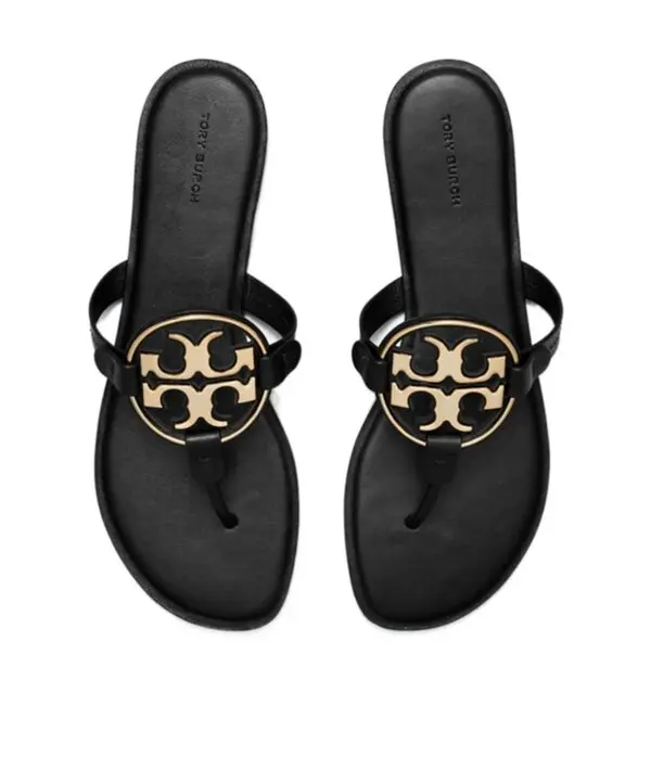 Tory Burch Miller Logo Plaque Thong Sandals - Black