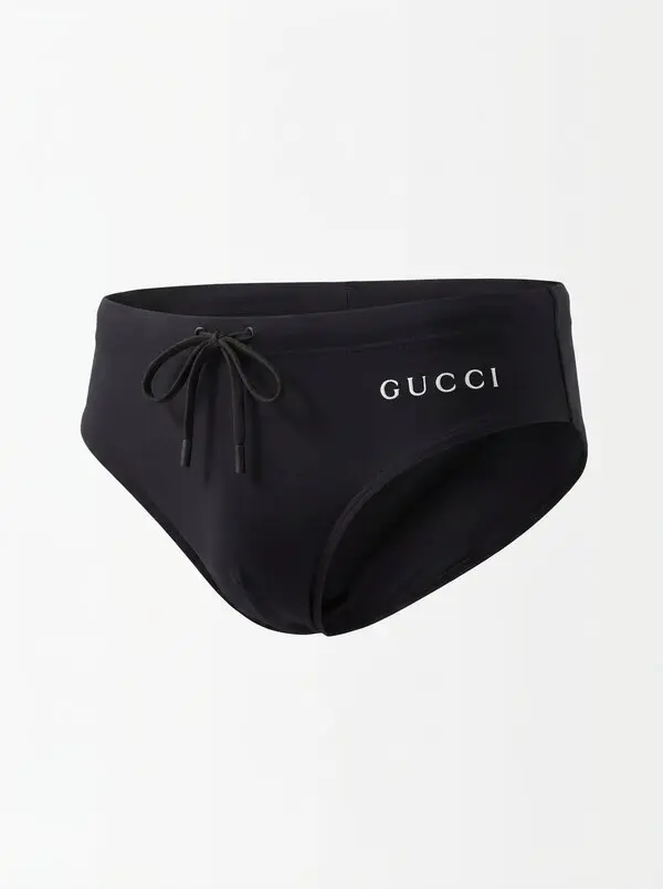 Gucci Elastane Swim Briefs With Logo Print - Black