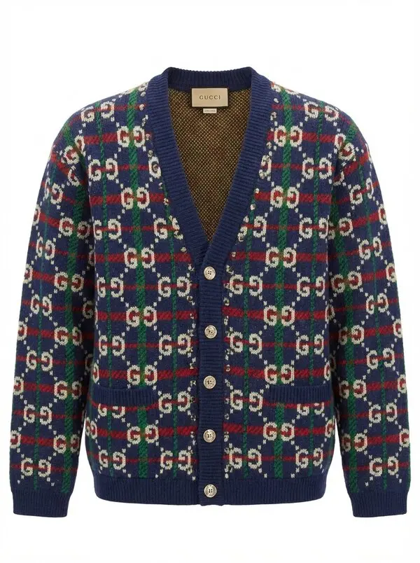 Gucci Gg Supreme Checked Wool Buttoned Cardigan - Blue