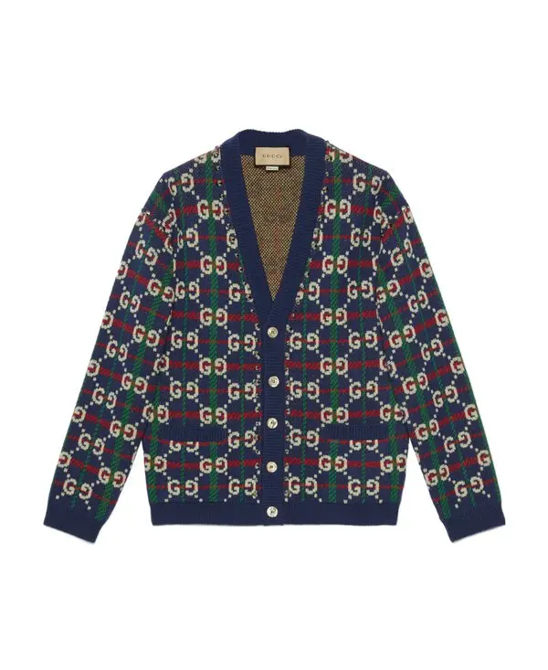 Gucci Gg Supreme Checked Wool Buttoned Cardigan