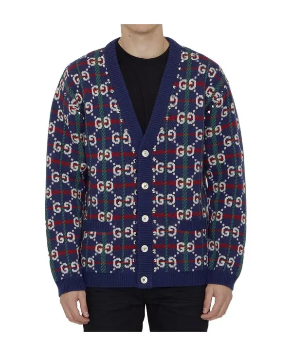 Gucci Gg Supreme Checked Wool Buttoned Cardigan