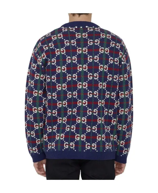 Gucci Gg Supreme Checked Wool Buttoned Cardigan
