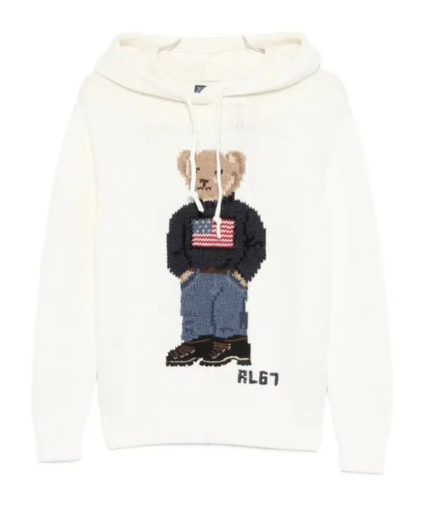 Polo Ralph Lauren Knit Hoodie With Graphic Detail - Cream