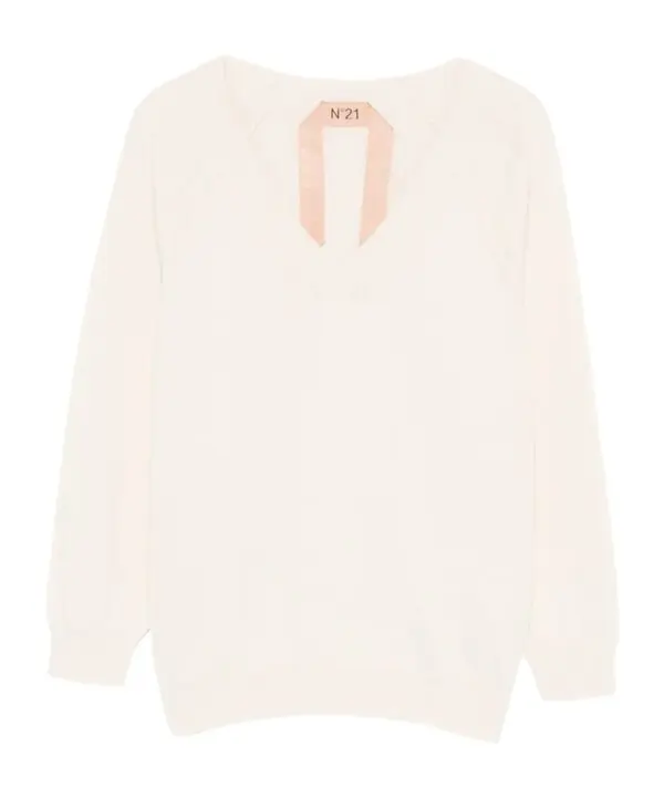 N.21 V-neck Knitted Top With Ribbed Cuffs And Hem - Light Beige