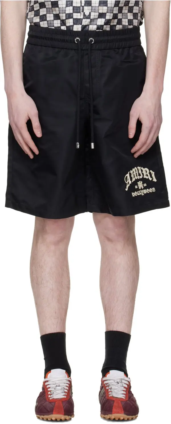 Amiri Drawstring Shorts With English Lettering - Black