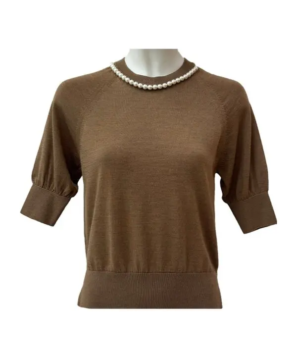 Simone Rocha Crew Neck Short-sleeved Sweater With Pearl Embellishments
