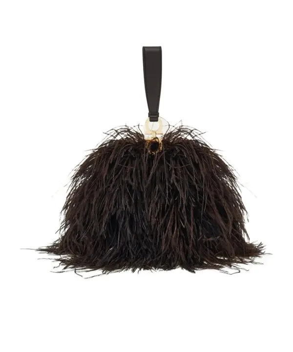 FERRAGAMO Ostrich Feather Clutch - Testa Di Moro