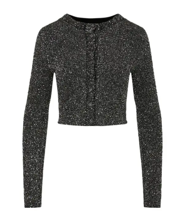 LoveShackFancy Ferra Cropped Sparkle Cardigan - Black