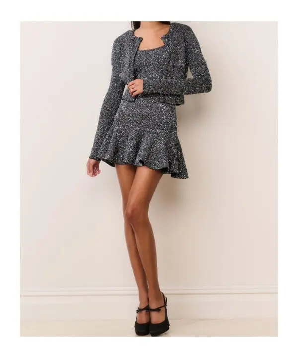 LoveShackFancy Ferra Cropped Sparkle Cardigan - Black